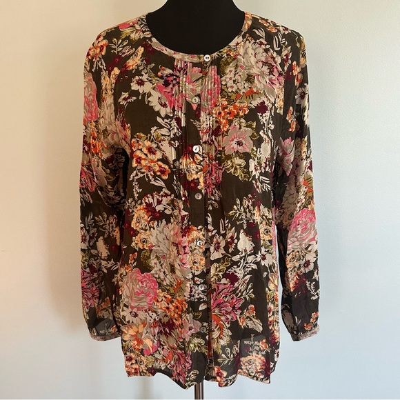 J. Jill | Tops | J Jill Womens Blouse Floral Long Sleeve Pleated ...